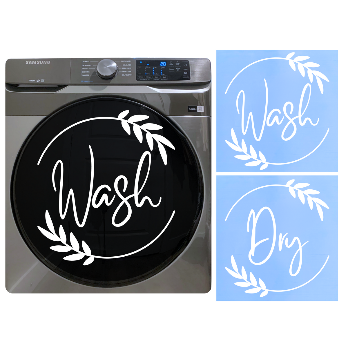 2 PC Die Cut Vinyl Line Art Leaf Wreath "Wash" & "Dry" Decal Pack – Get ...